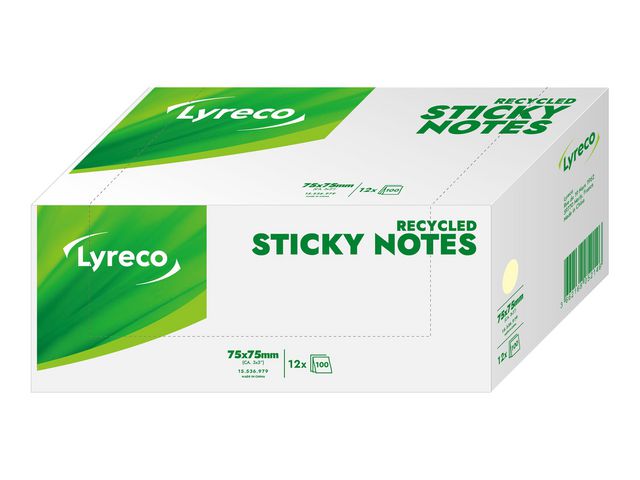 Köp Lyreco Notes recycled 76x76mm gul 12/fp